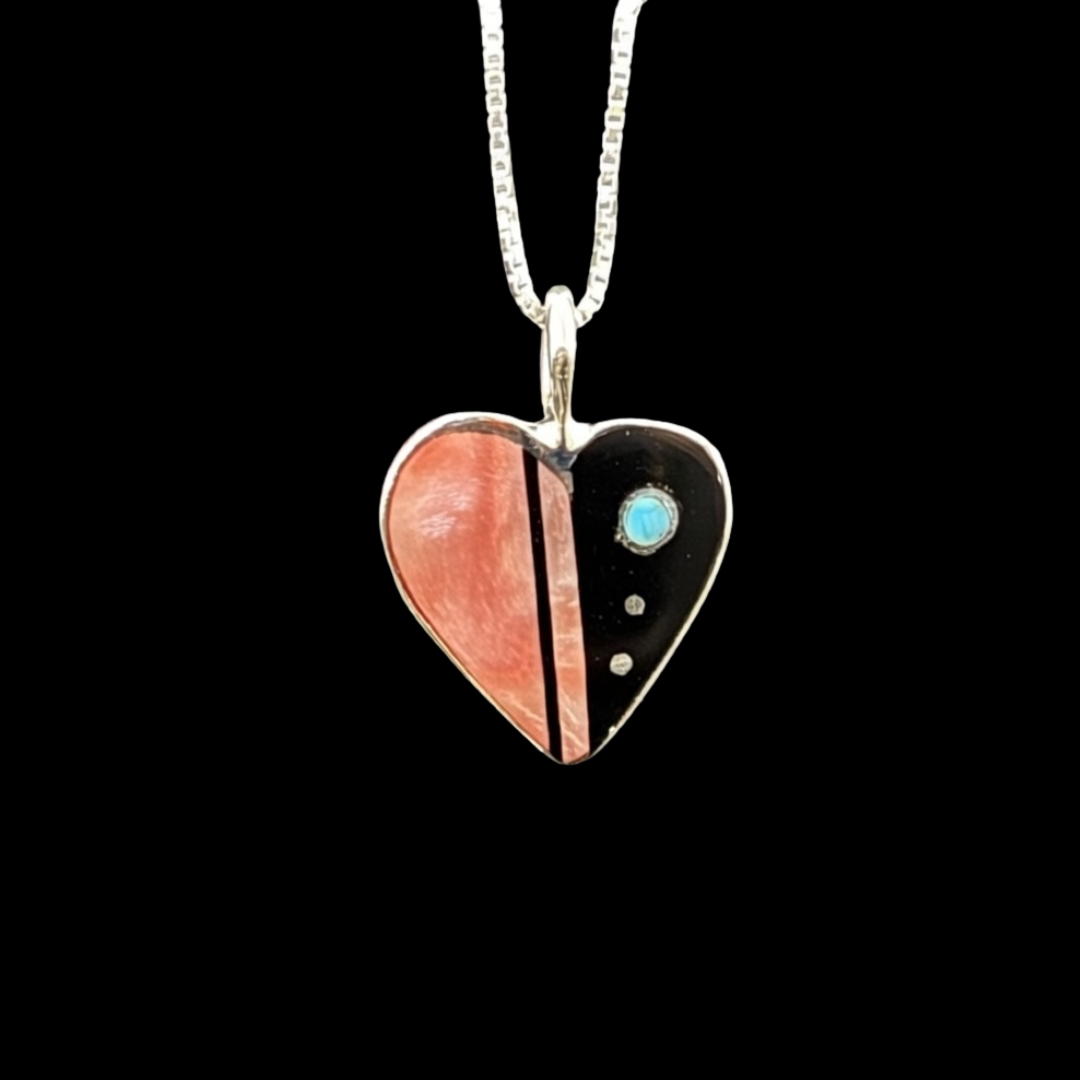 Sterling Silver Turquoise Inlay Heart Pendant by Jimmy Poyer (Navajo ...