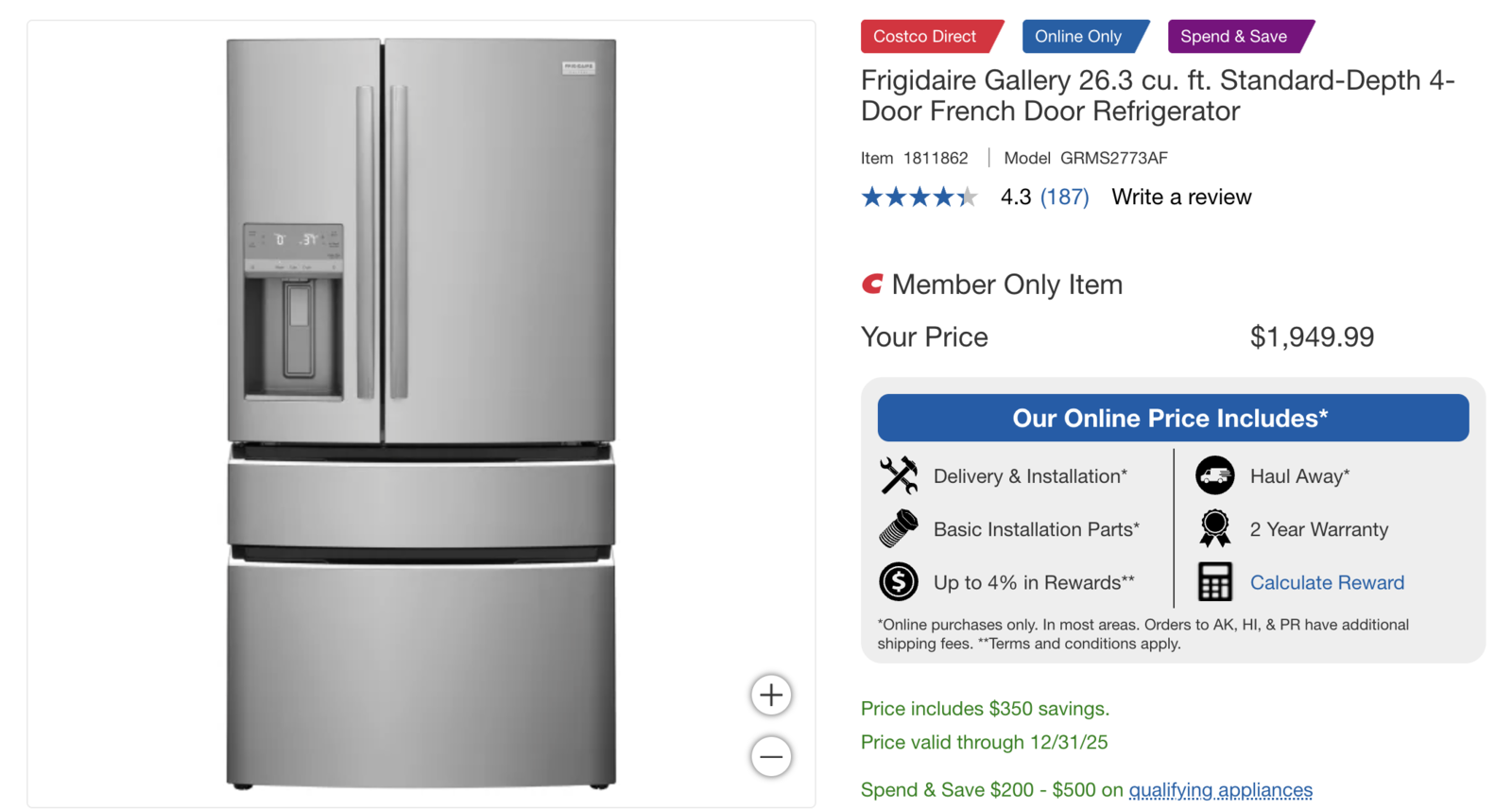 Frigidaire French Door Refrigerator 26.3 cu. ft - Scratch and Dent ...