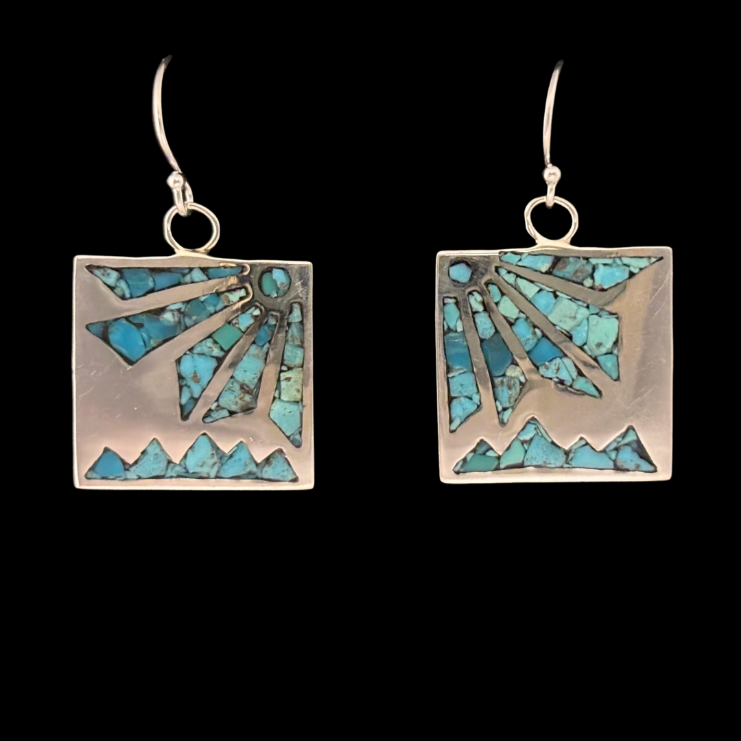 Sterling Silver Turquoise Inlay Dangle Earrings by Andrew Lovato ...