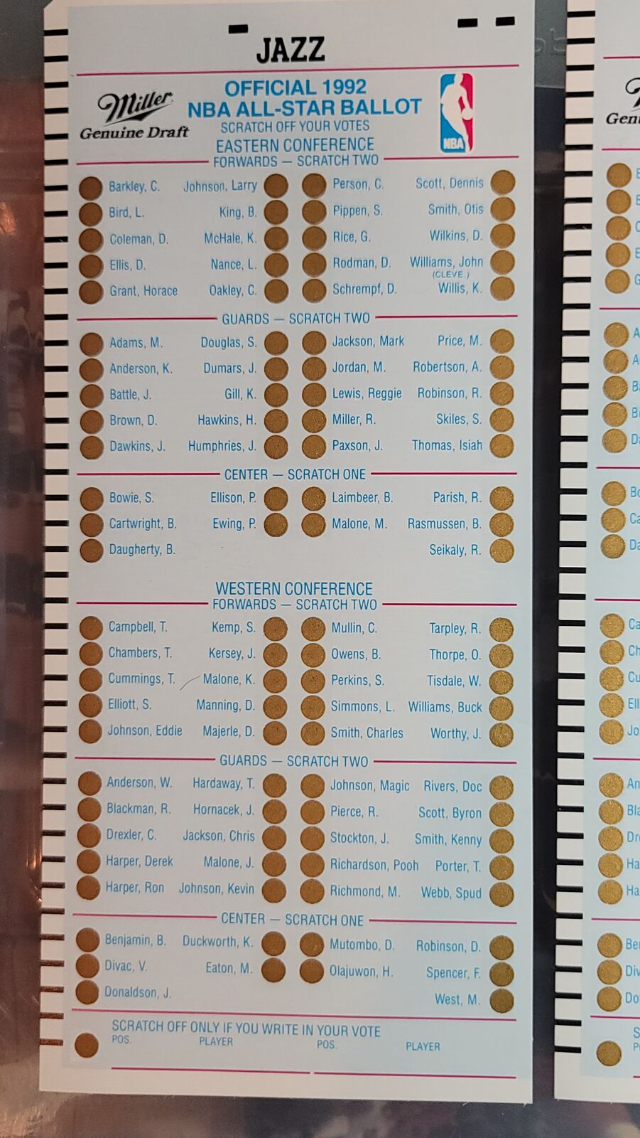 2 Utah Jazz Official 1992 NBA ALL-STAR Ballots | Sports Memorabilia ...