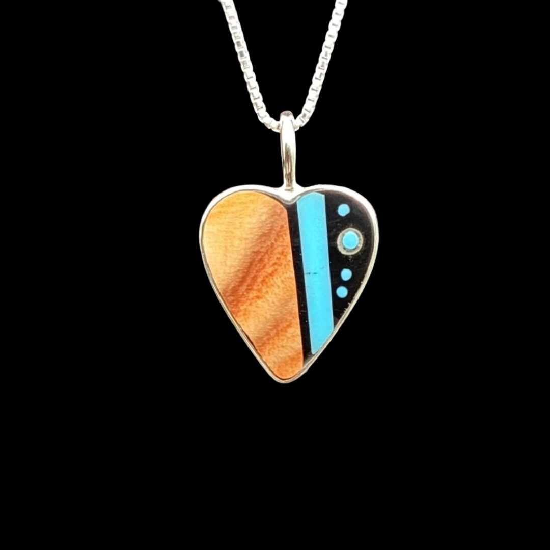 Sterling Silver Turquoise Inlay Heart Pendant by Jimmy Poyer (Navajo ...