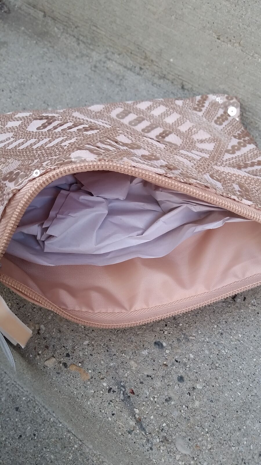 Champagne Colored Mesh Sequined Zippered Makeup Bag w/Gift Box ...