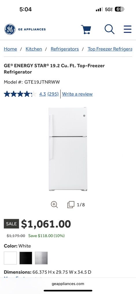 New GE White Refrigerator 19.2 Cu Ft Garage ready | Refrigerators ...
