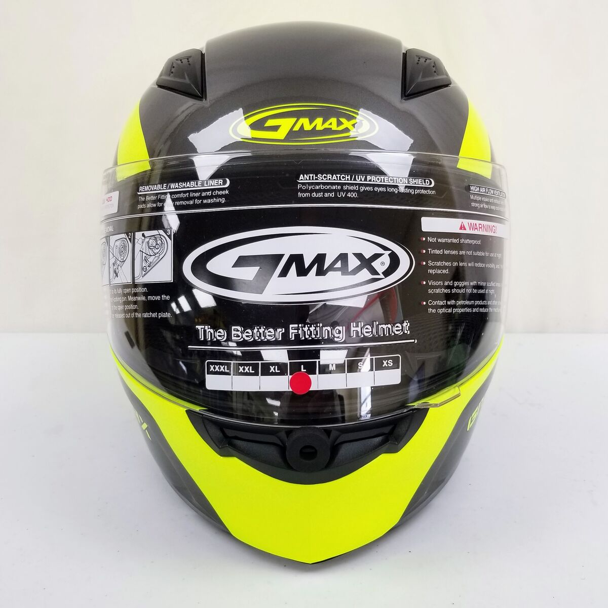 Gmax FF-49 Full-Face Deflect Hi-Vis/Grey Large (72-5753L-B-R2-S3-D ...