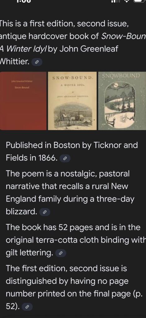 1800's First Edition Snow Bound | Books: Fiction | KSL Classifieds