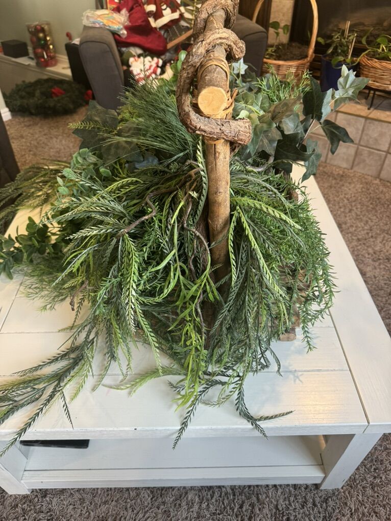 Rustic Wooden Planter Basket w/ Faux Greenery | Plants: Flowers And ...