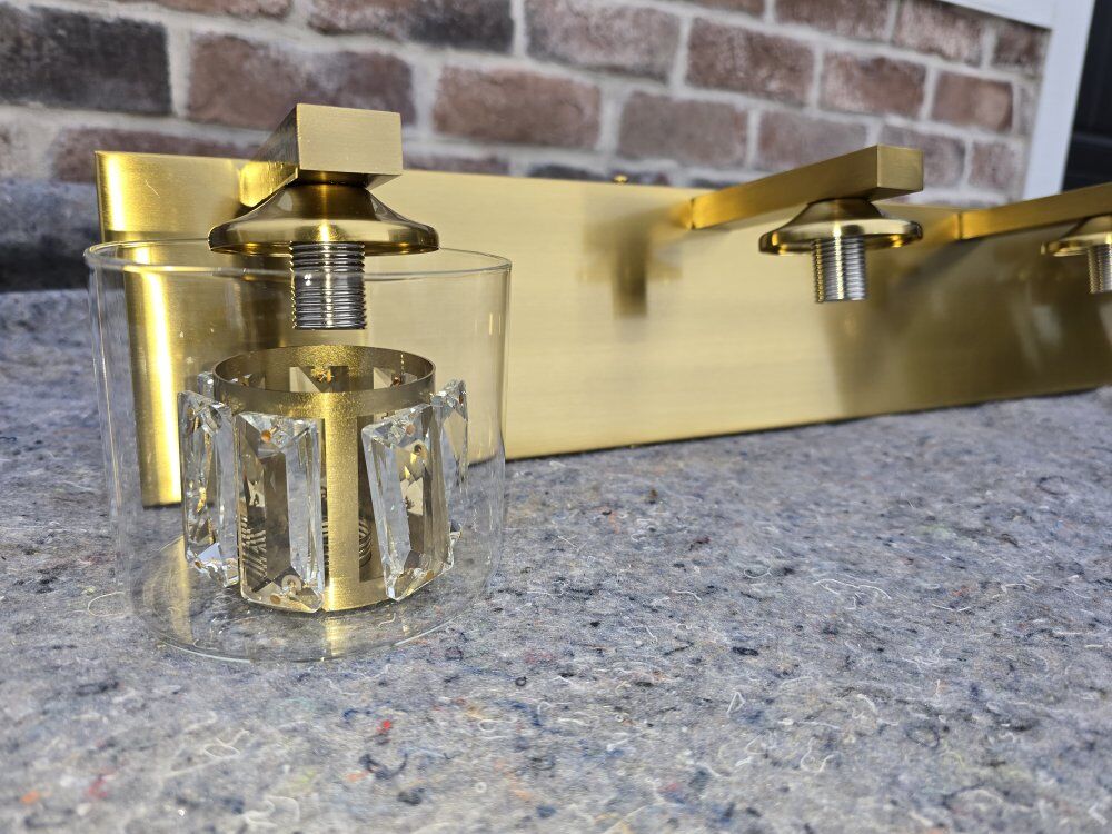 36 in. 5-Light Gold Vanity Light w/ Double Layer Clear Glass & Crystal ...