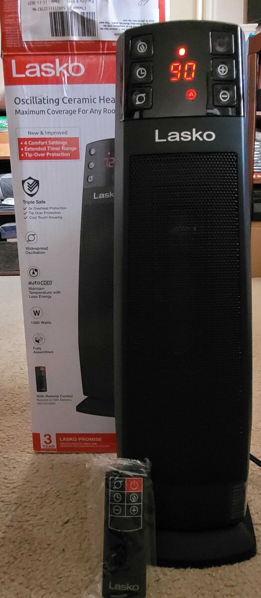 Lasko 22" Digital Oscillating Ceramic Tower Space Heater w/Remote ...