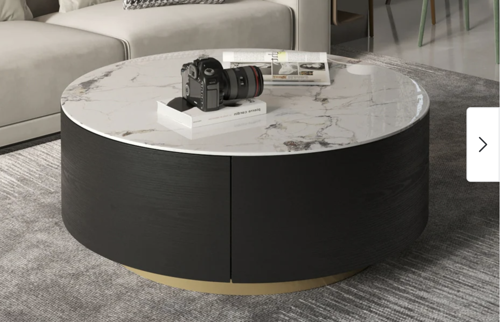 New in box,33.47 in. Black Round Marble Top Coffee Table with Drawers ...