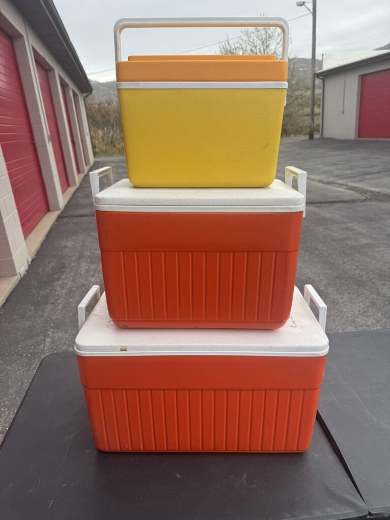 Vintage Thermos Cooler Set Orange Yellow SunPacker | Camping & Outdoors ...