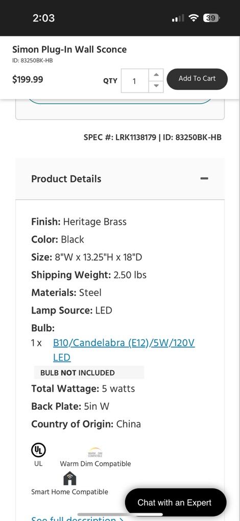 Simon Plug-In Wall Sconce | Light and Electrical Fixtures | KSL Classifieds