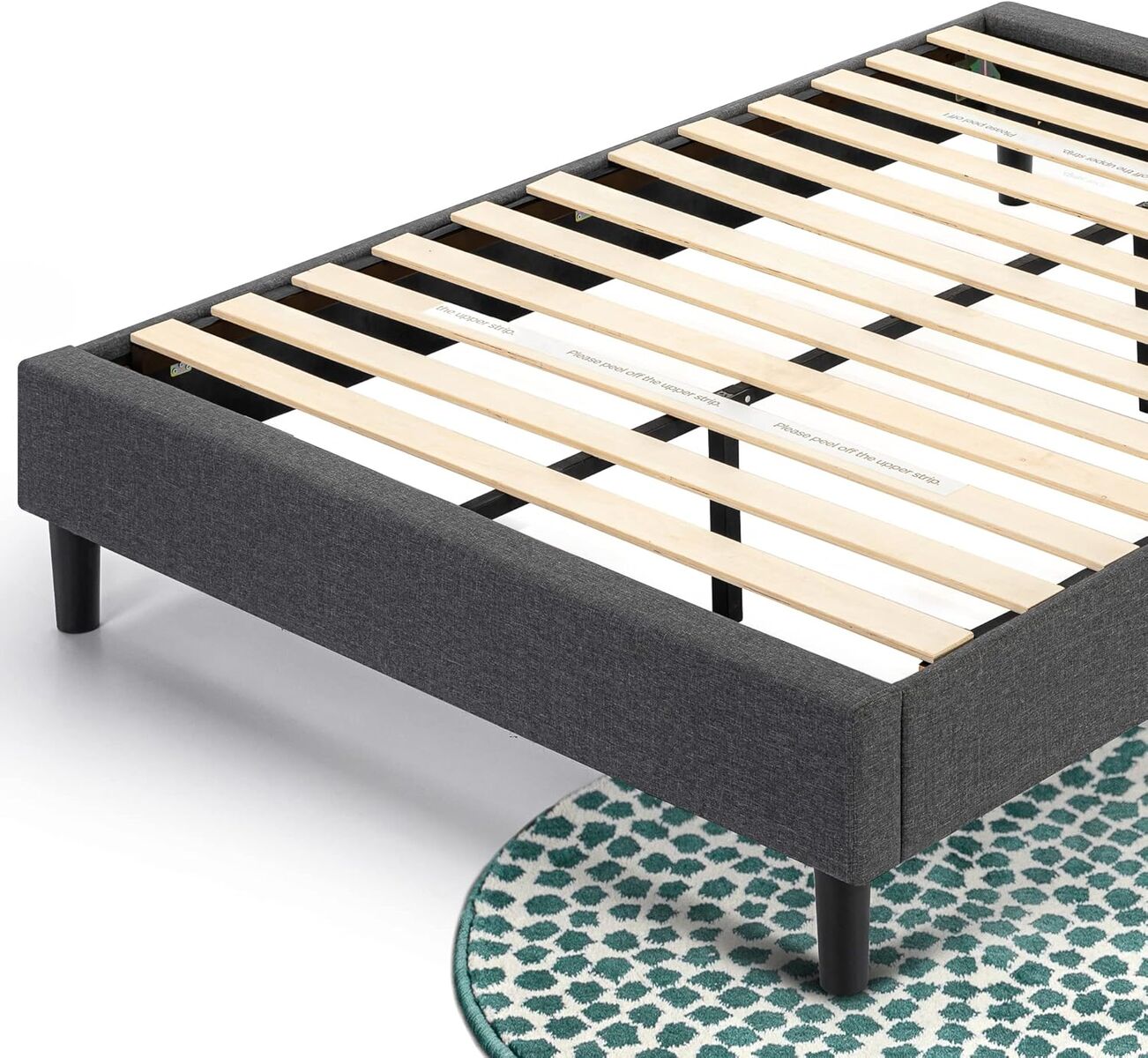 Upholstered Platform Bed Frame (Queen) — Wood Slat Support, No Box ...
