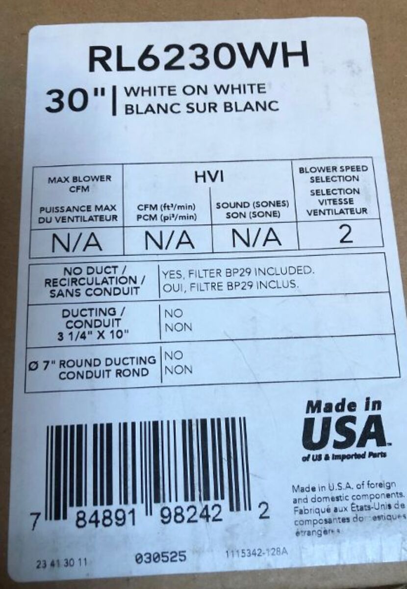 Broan NuTone 30 In. Non-ducted Range Hood - White | Stoves, Ranges and ...