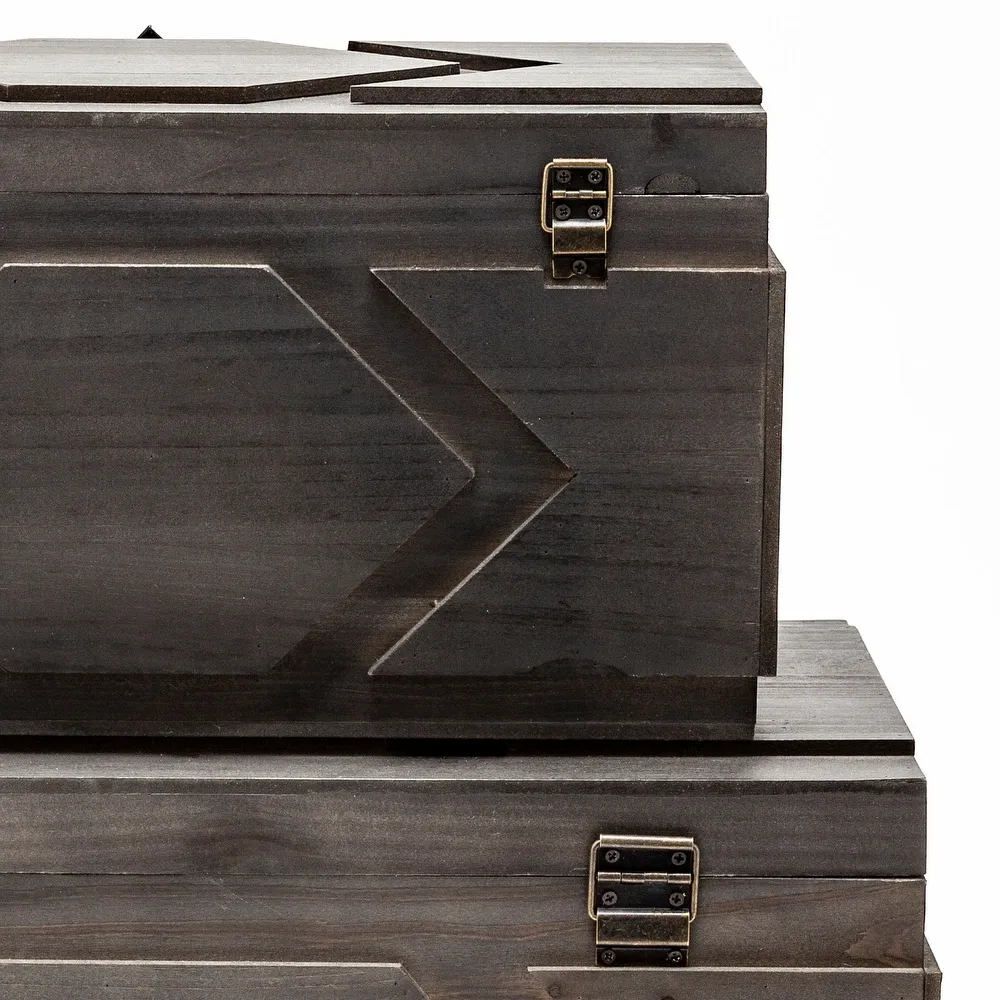 Cassia Set of 2 Dark Stained Wooden Boxes...21Lx11Wx10H 16Lx10Wx8H ...