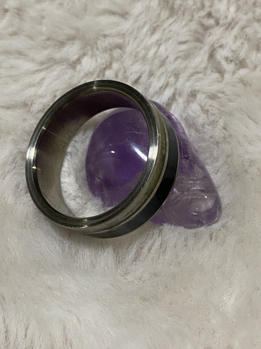 Titanium Wedding Band with Mother-of-Pearl & Wood Inlay - Size 13.5 ...