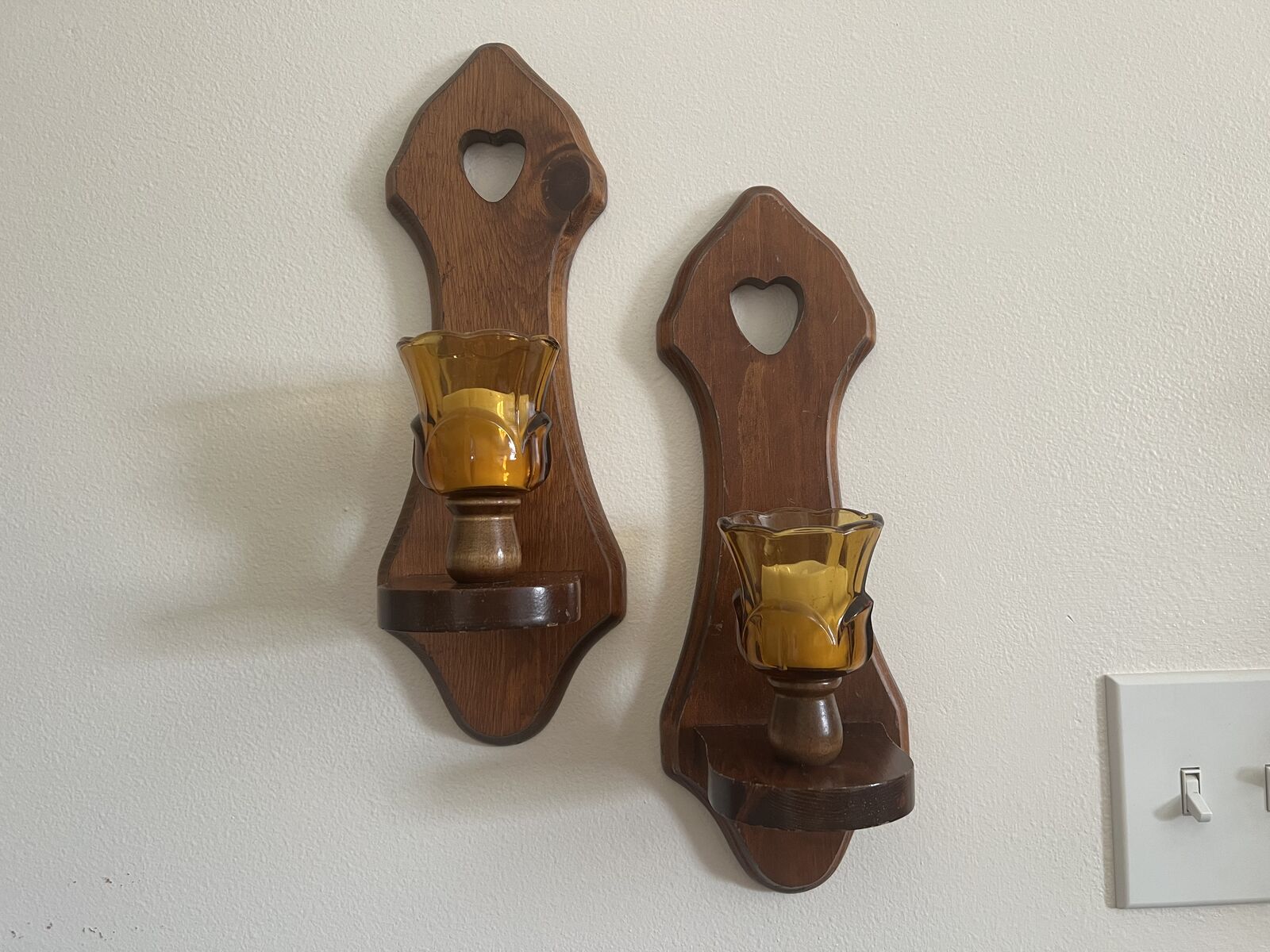 Vintage heart solid wood home interior sconces with amber votive ...