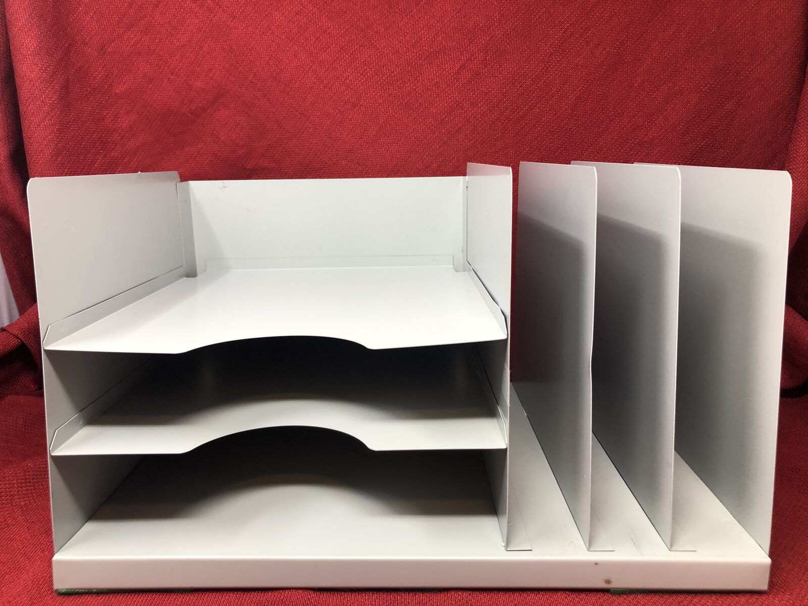 Vintage Gray Metal Desk Organizer | File Sorter & Letter Tray Combo ...