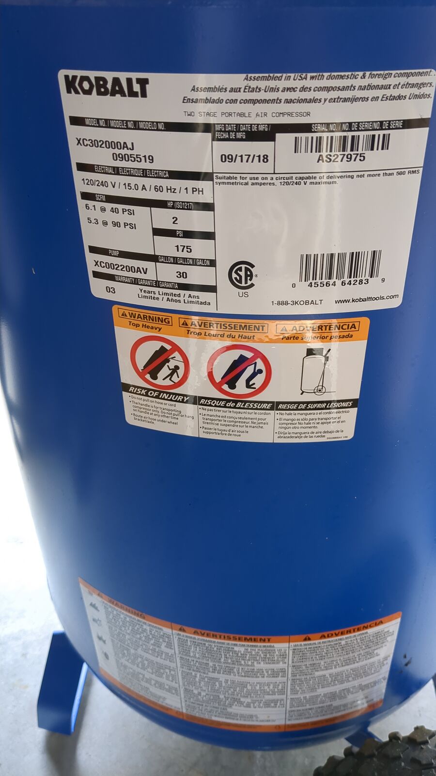 Kobalt 30 gal 120/240 2 Stage Air Compressor | Air Compressors | KSL ...