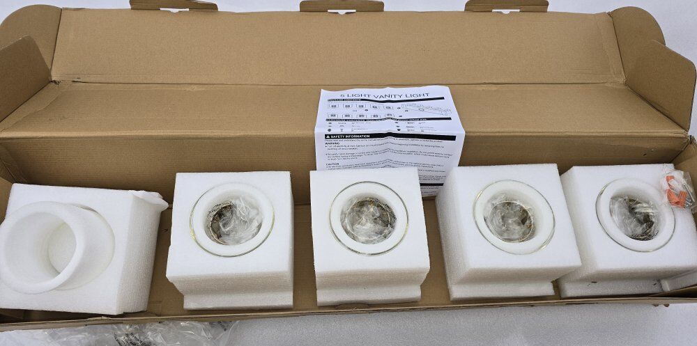 36 in. 5-Light Gold Vanity Light w/ Double Layer Clear Glass & Crystal ...