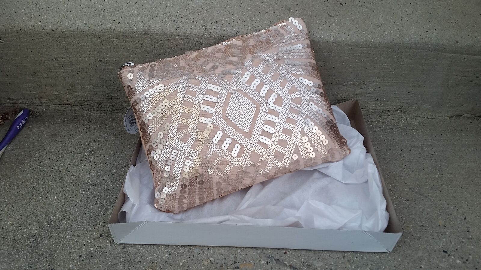 Champagne Colored Mesh Sequined Zippered Makeup Bag w/Gift Box ...