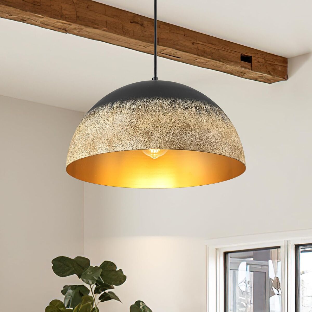 15.75" Black and Sandy Mud Rustic Pendant Dome Light | Light and ...