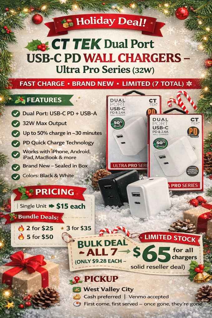 CT TEK Dual Port USB-C PD Wall Chargers – | Cell Phones | KSL Classifieds