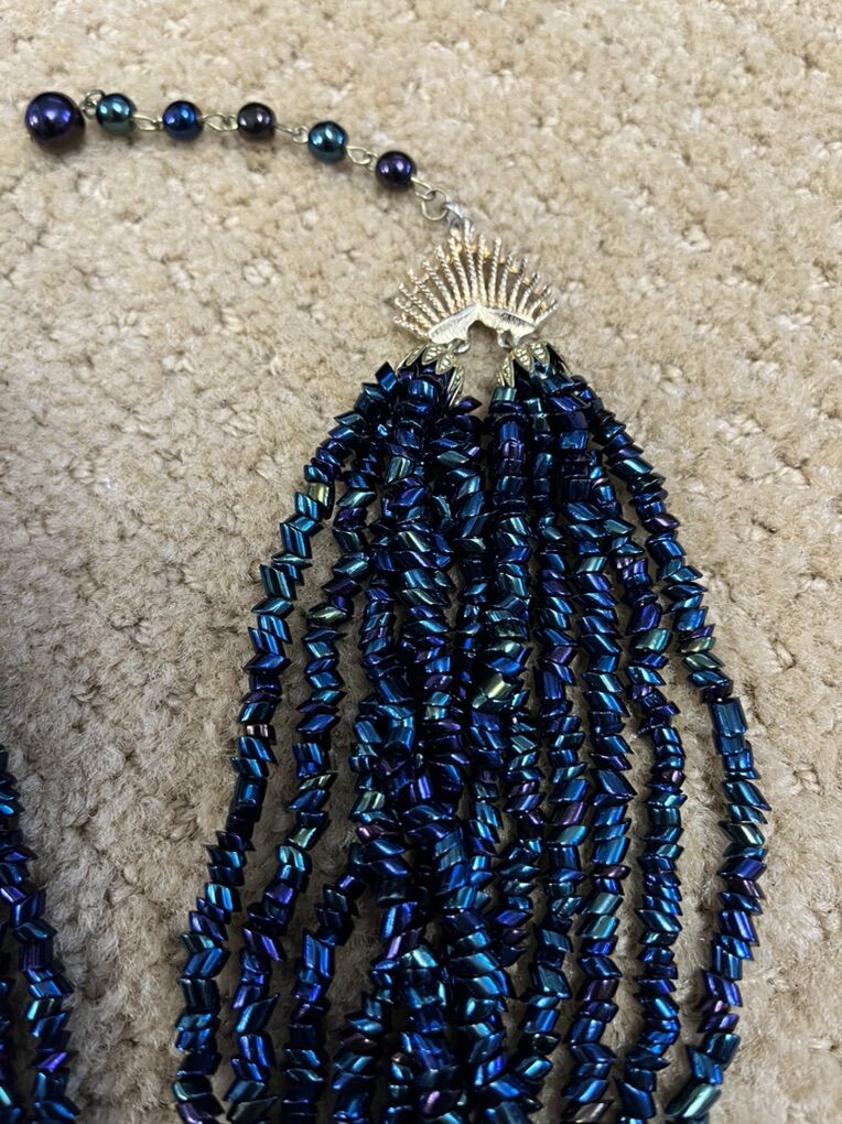 Gorgeous Dark Navy Blue Glass Beaded Choker/Necklace- Vintage | Jewelry ...
