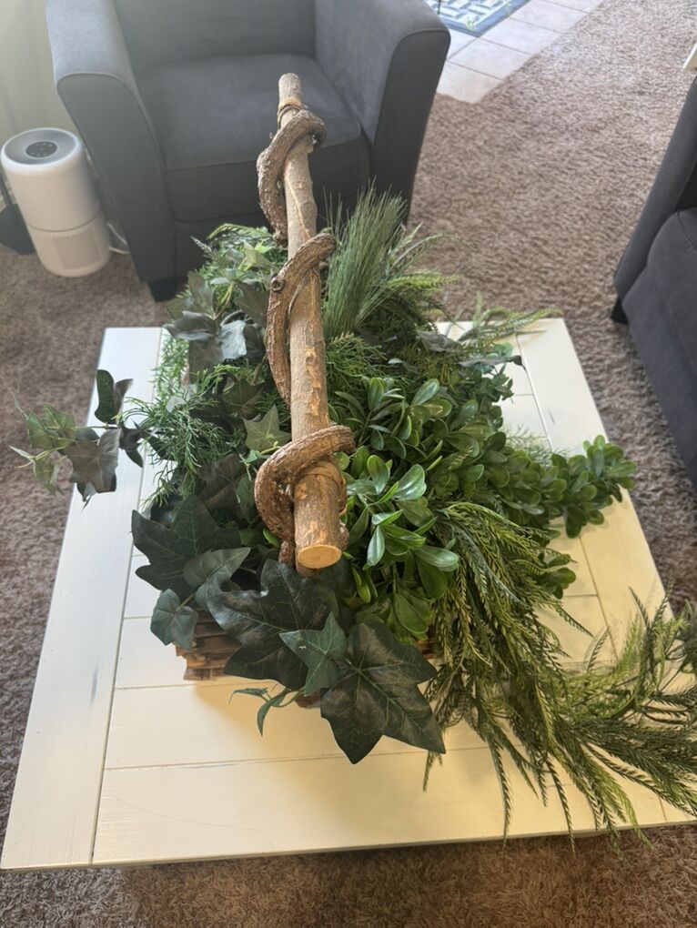 Rustic Wooden Planter Basket w/ Faux Greenery | Plants: Flowers And ...