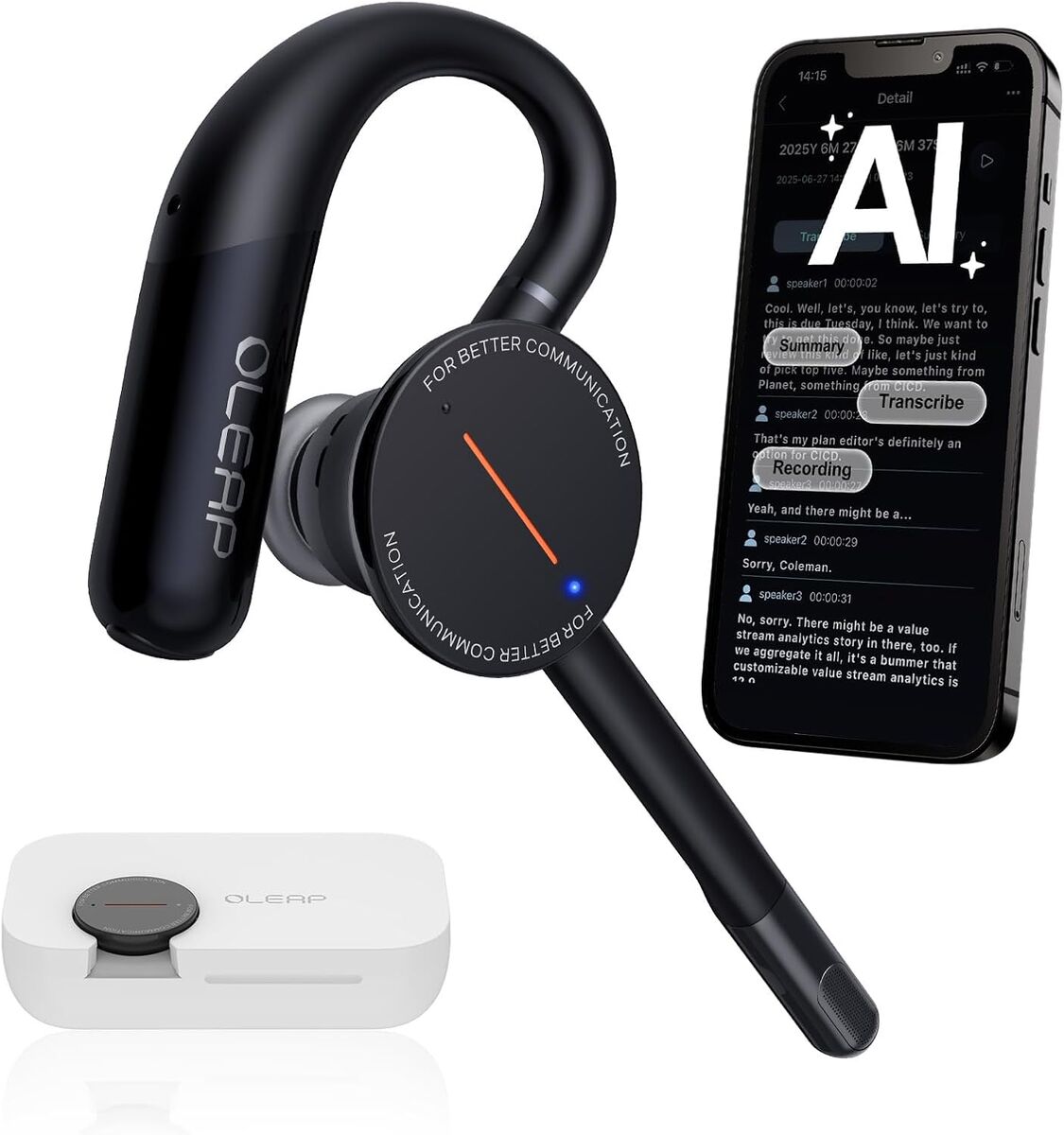 NEW Archer AI Voice Recorder Earpiece, Wireless Single Ear Bluetooth ...