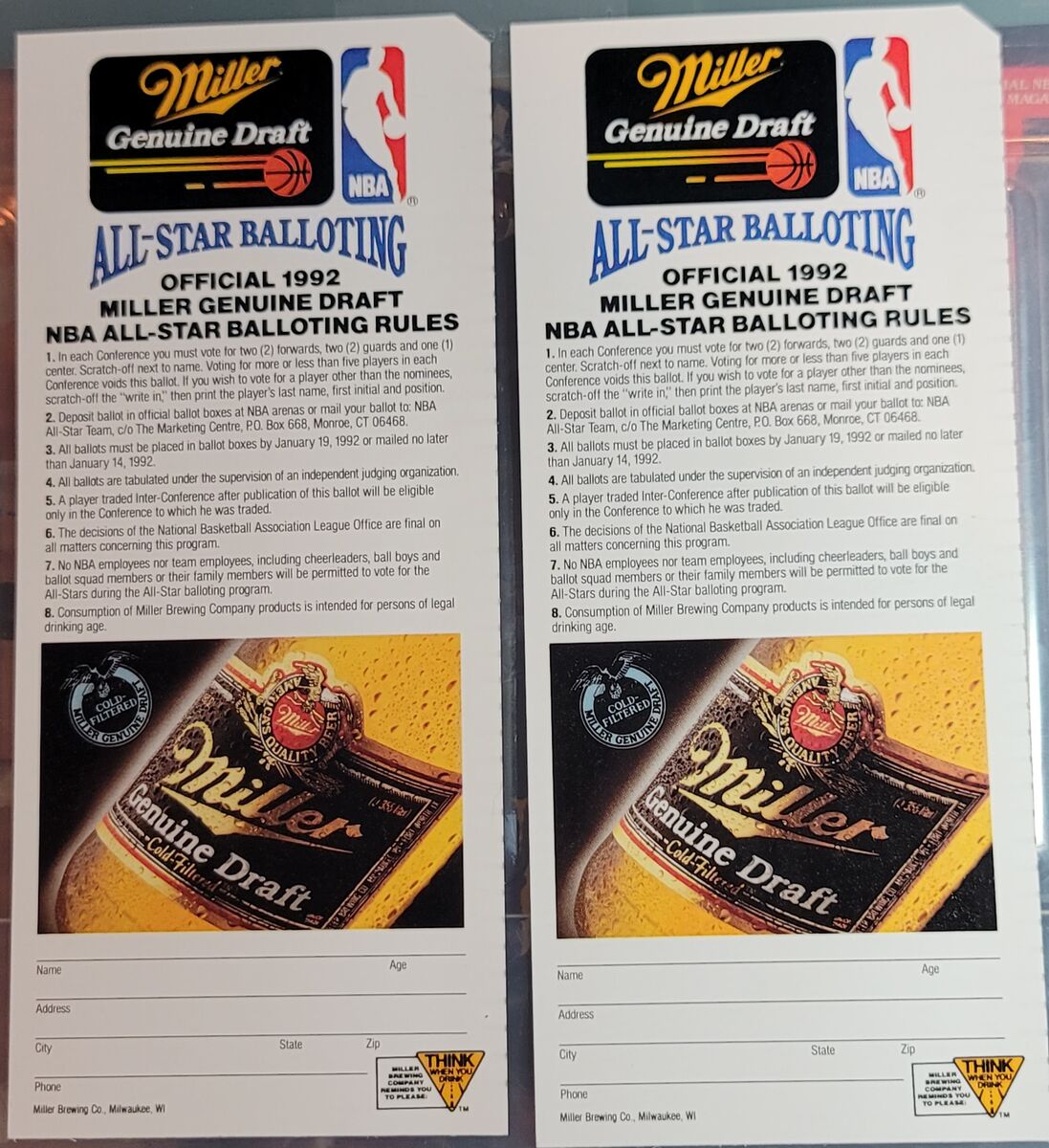 2 Utah Jazz Official 1992 NBA ALL-STAR Ballots | Sports Memorabilia ...